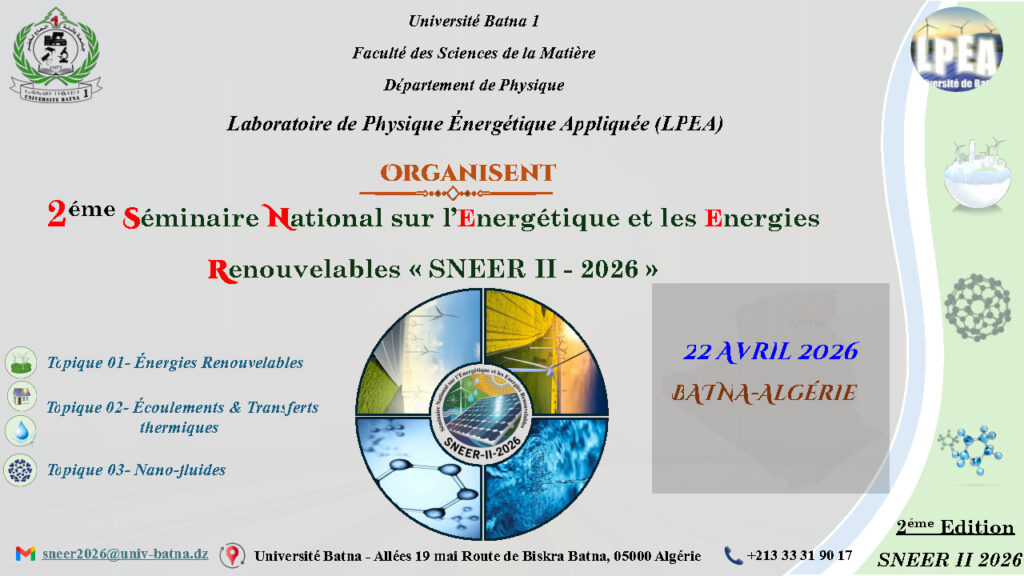 2ᵉ Séminaire National sur l’Énergétique et les Énergies Renouvelables ...